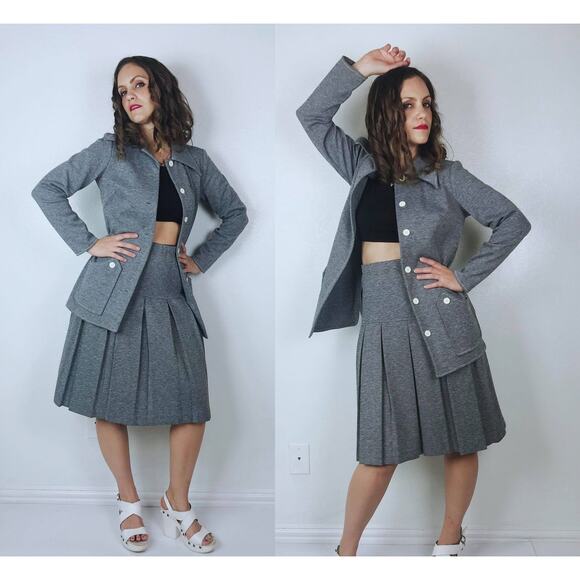 Vintage | Skirts | Vintage 7s Gray Matching Set Vest Skirt Medium ...